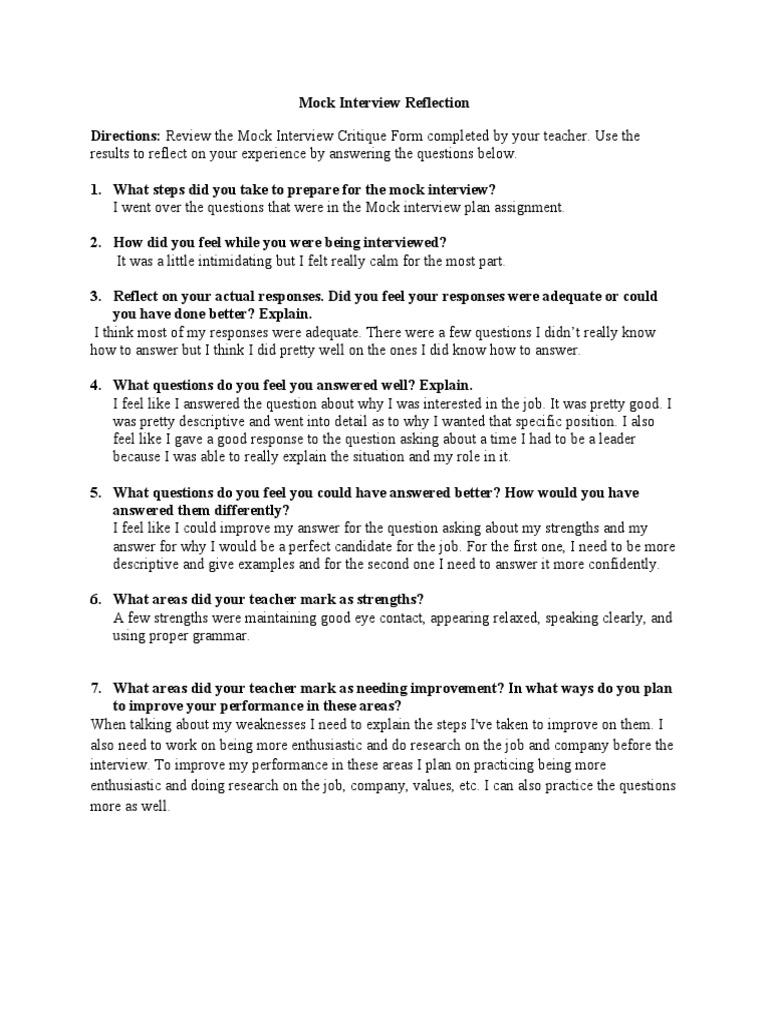 Done Lesson 9 - Mock Interview Reflection | PDF