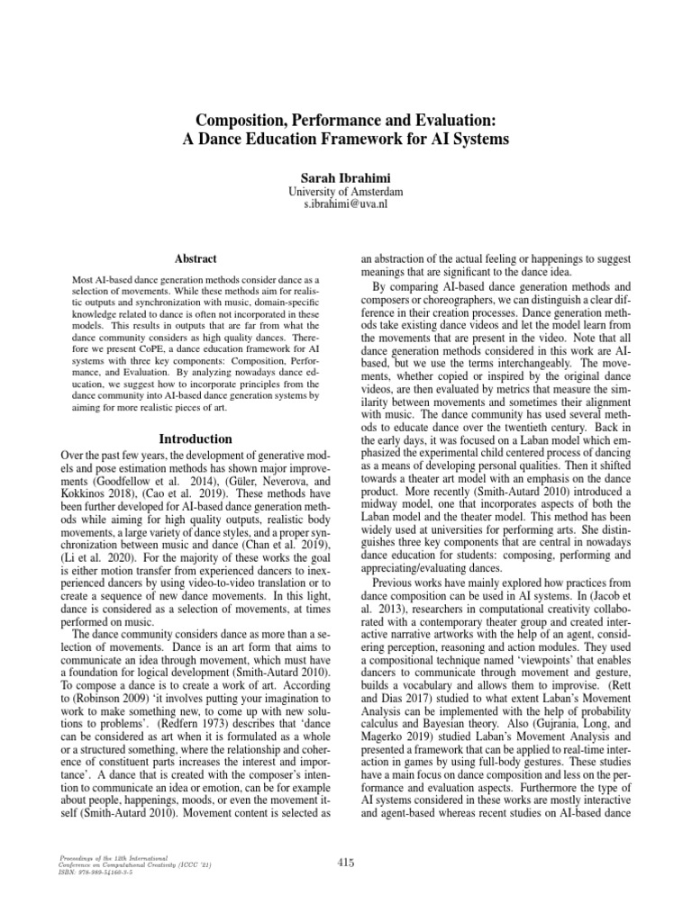 A Dance Education Framework For AI Systems | PDF | Dances | Artificial ...