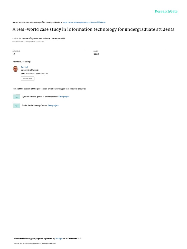 A Real-World Case Study in Information Technology For Undergraduate ...