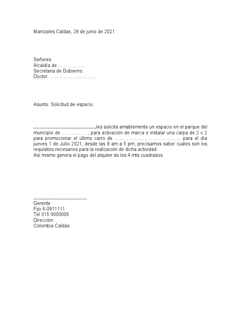 Carta Solicitud de Espacio | PDF