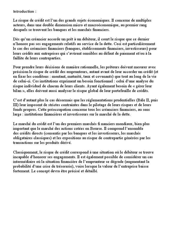Gestion du Risque de Crédit Bancaire | PDF | Banques | Risque opérationnel