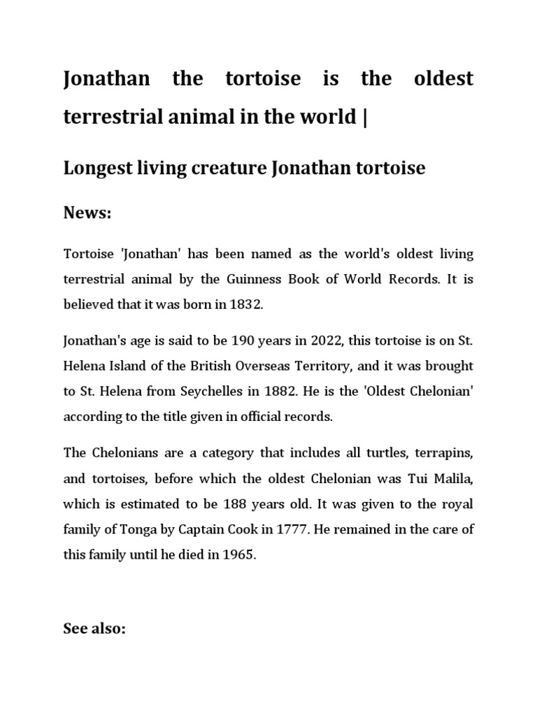 Jonathan: World's Oldest Tortoise | PDF | Turtle | Organisms