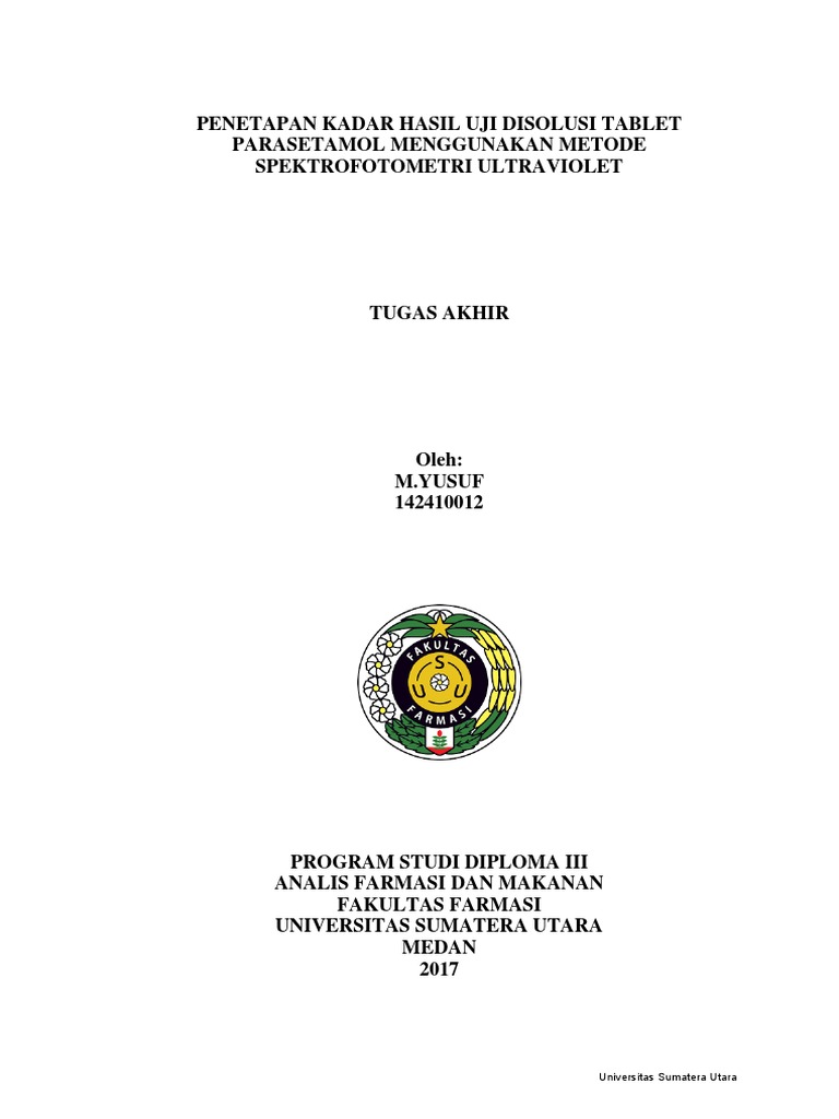 Penetapan Kadar Hasil Uji Disolusi Tablet Parasetamol Menggunakan ...