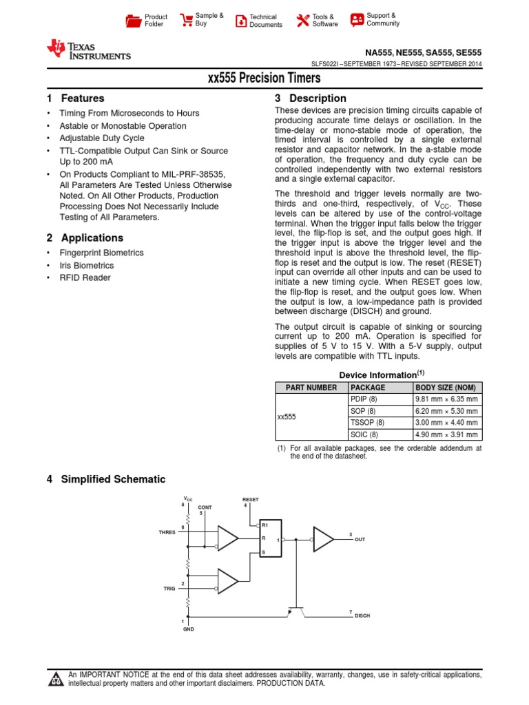 xx555 Precision Timers: 1 Features 3 Description | PDF | Electronics | Electronic Engineering