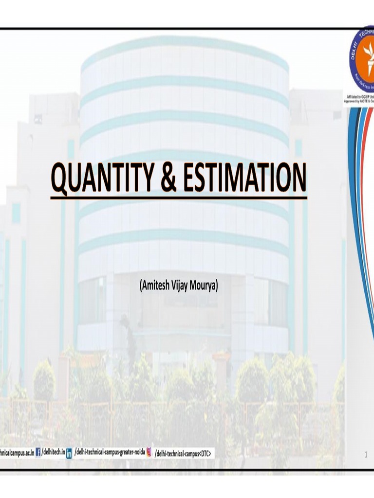 Lecture - 14 - Quantity Estimation Revision - Estimation and Costing ...