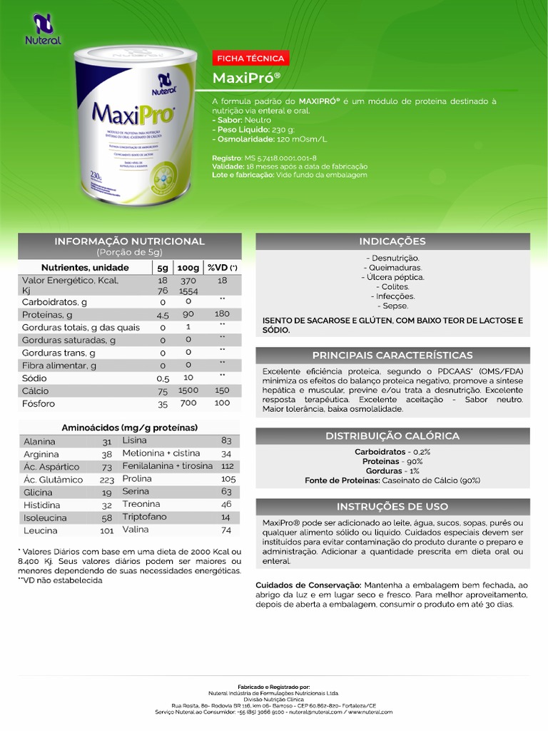Ficha Técnica - Nuteral MaxiPró | PDF