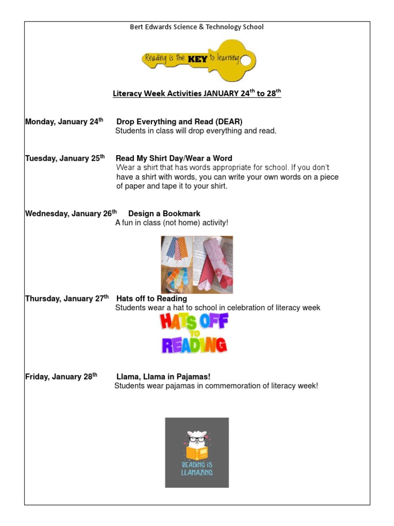 Literacy Week Activities 2022 | PDF