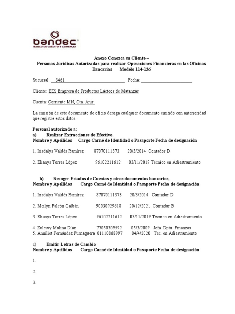 Personas Autorizadas 114-136 Empresas | PDF
