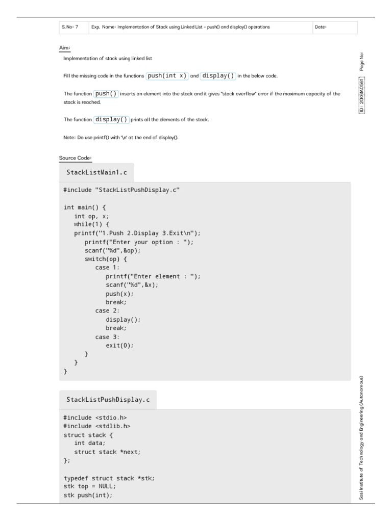 Stack Using Linked List 7 | PDF | Software Development | Computer Science