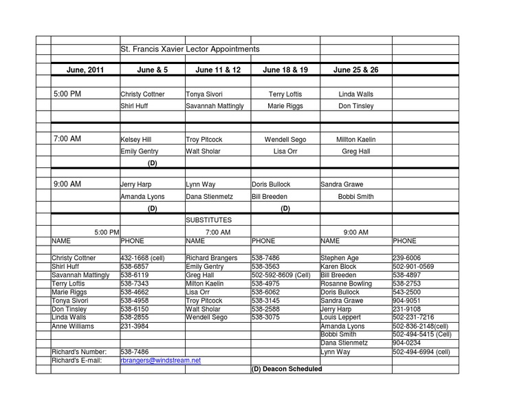 St. Francis Xavier Lector Schedule | PDF