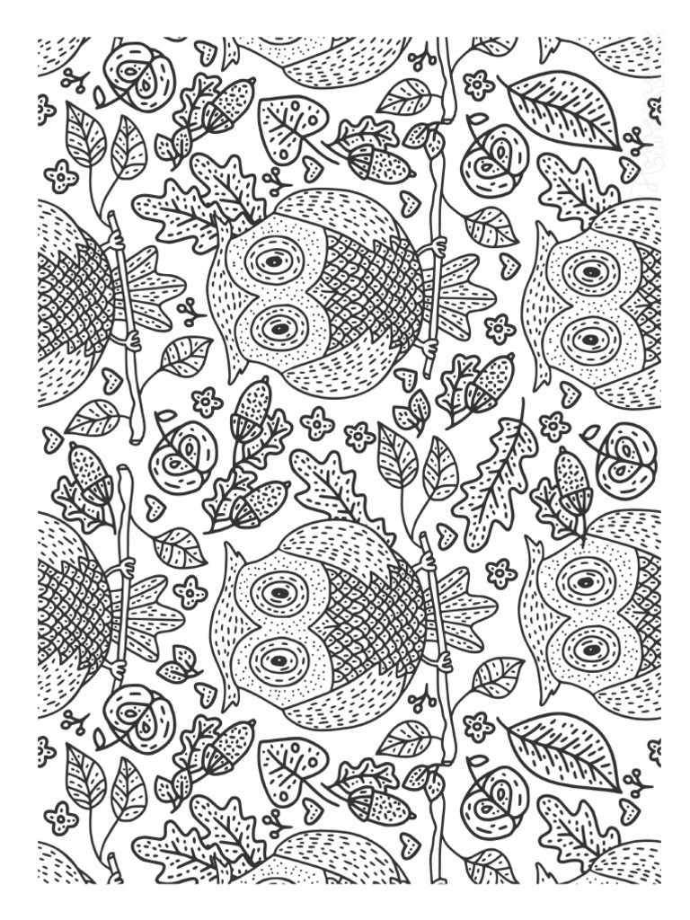 Fall Coloring Pages Autumn Owls Doodle For Adults | PDF