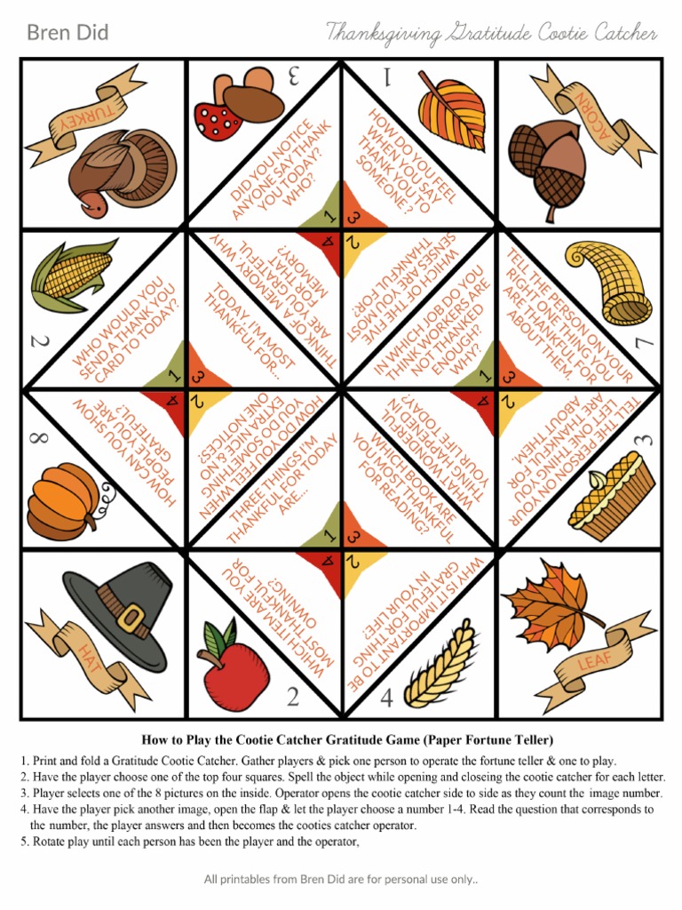 Gratitude Cootie Catcher Bundle by Bren Did | PDF