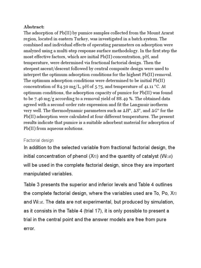 Fractional Factorial Design and Response Surface Methodology | PDF | Adsorption | Errors And ...