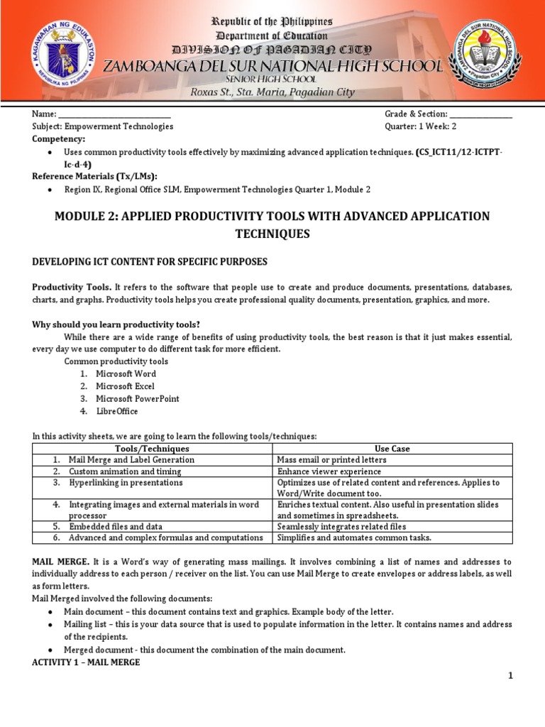 Module 2: Applied Productivity Tools With Advanced Application Techniques | PDF | Spreadsheet ...