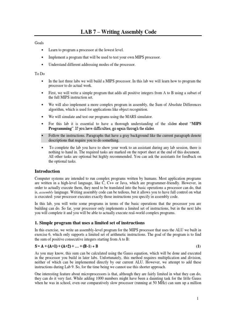 LAB 7 - Writing Assembly Code: Programming". If You Have Difficulties, Go Again Through The ...