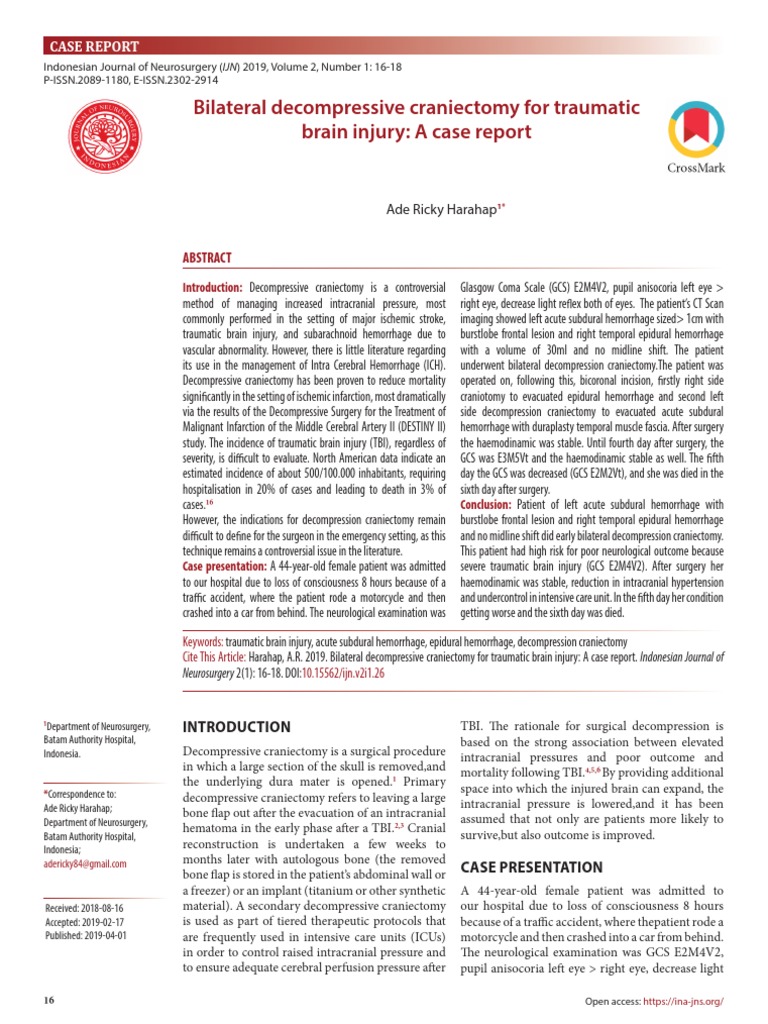 J2019.Bilateral Decompressive Craniectomy | PDF | Traumatic Brain ...