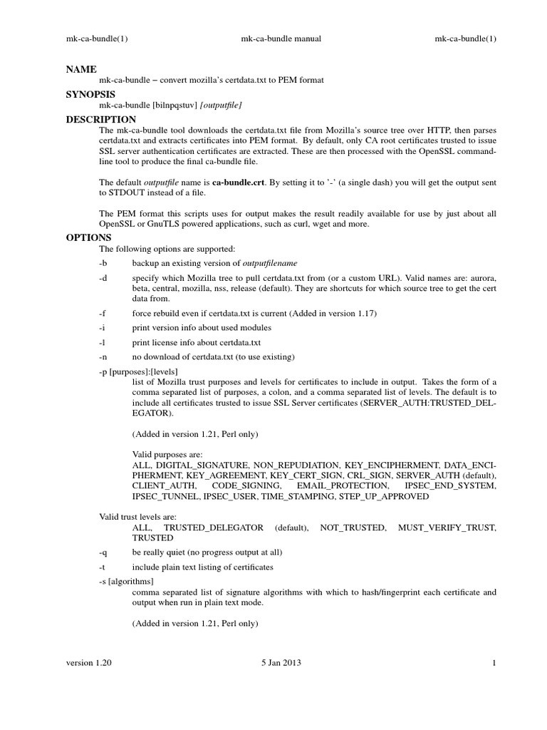 Converting Mozilla's Certdata File to PEM Format with mk-ca-bundle ...