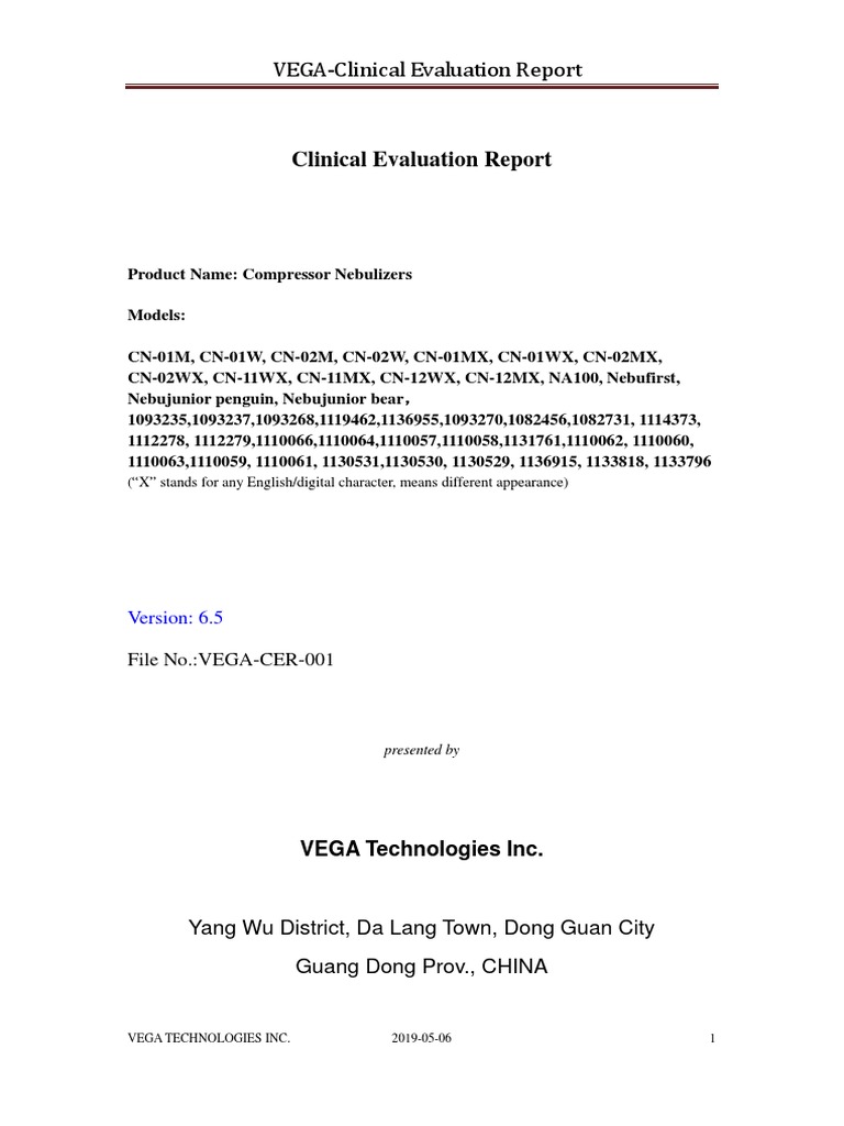 Clinical Evaluation Report Version Compressor Nebulizer | PDF