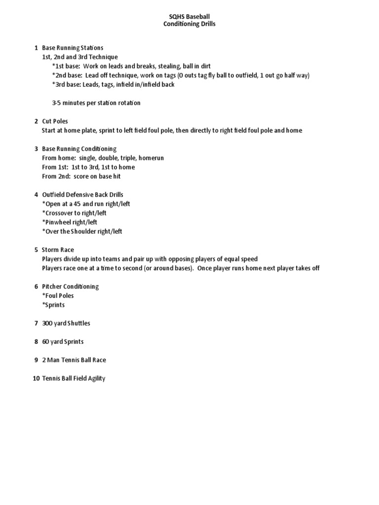 Baseball Conditioning Drills | PDF