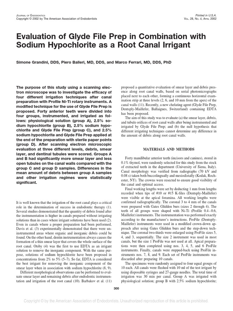 Evaluation of Glyde File Prep in Combination With Sodium Hypochlorite ...