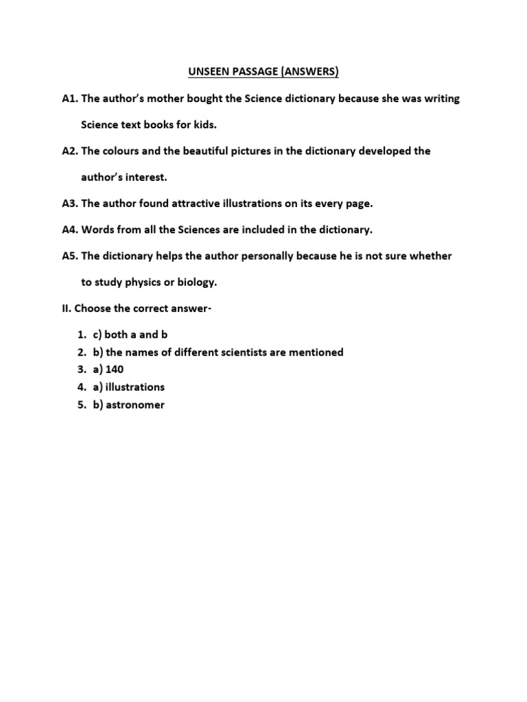 Unseen Passage (Answers) | PDF | Art