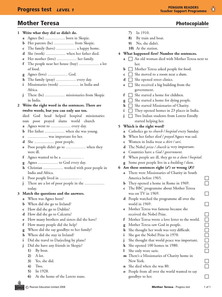 Worksheet-Pt Mother Teresa | PDF | Mother Teresa