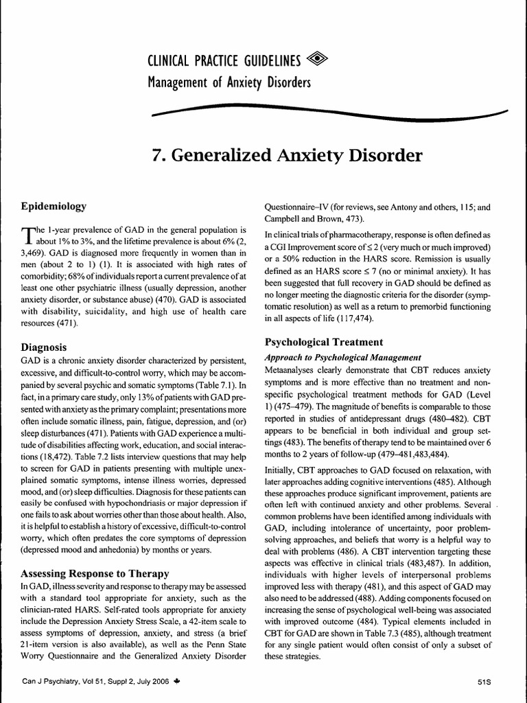 Generalized Anxiety Disorder: Clinical Practice Guidelines Management ...