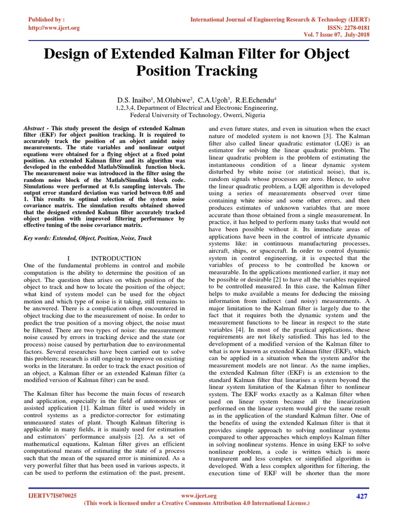 Design of Extended Kalman Filter For Object Position Tracking ...