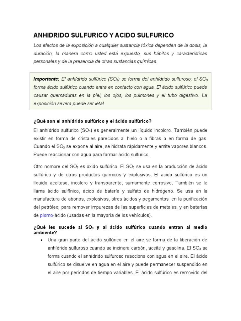 Anhídrido sulfúrico y ácido sulfúrico | Ácido sulfúrico | Ácido