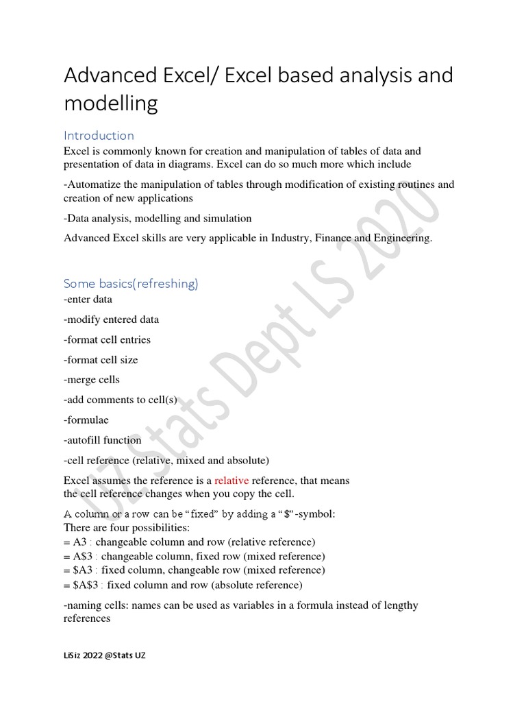 Advanced Excel/ Excel Based Analysis and Modelling: Relative | PDF ...