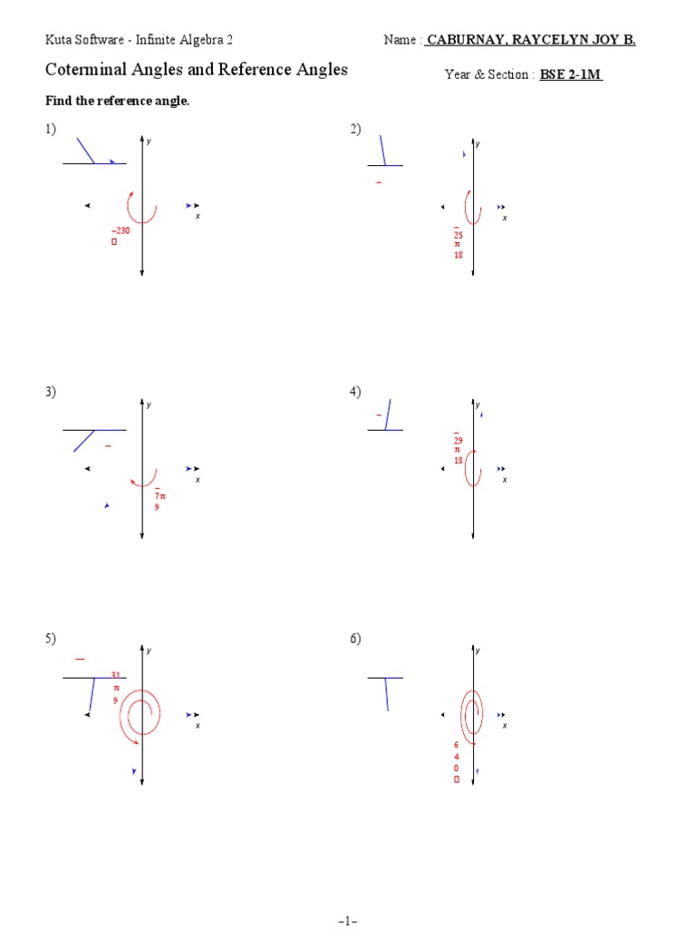 Coterminal and Reference Angles Worksheet | PDF | Geometry | Mathematics