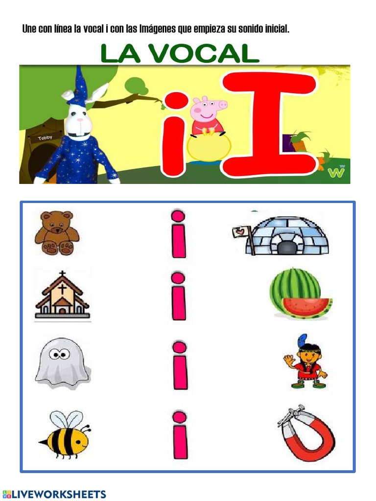 Une Con Línea La Vocal I Con Las Imágenes Que Empieza Su Sonido Inicial ...