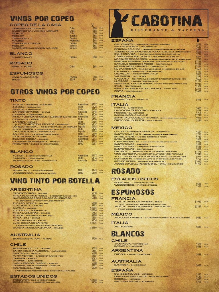 Menu Bebidas Cabotina | PDF | Variedades de uva | Uva