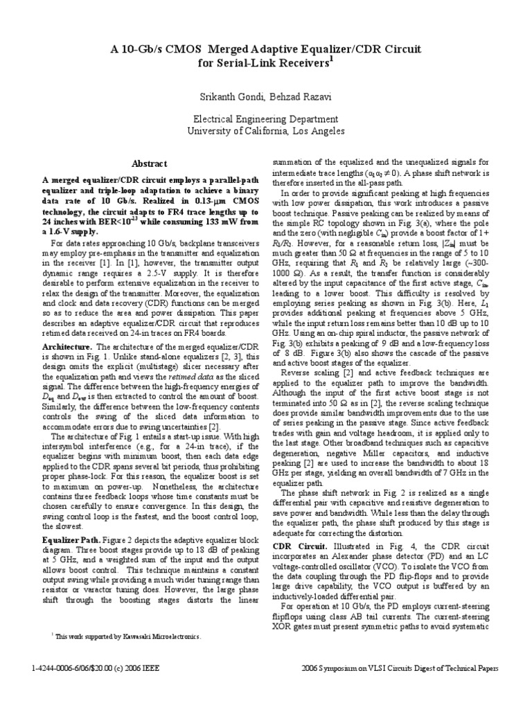 A 10-Gbps CMOS Merged Adaptive Equalizer CDR Circuit For Serial-Link ... A 10-Gbps CMOS Merged Adaptive Equalizer CDR Circuit For Serial-Link ...