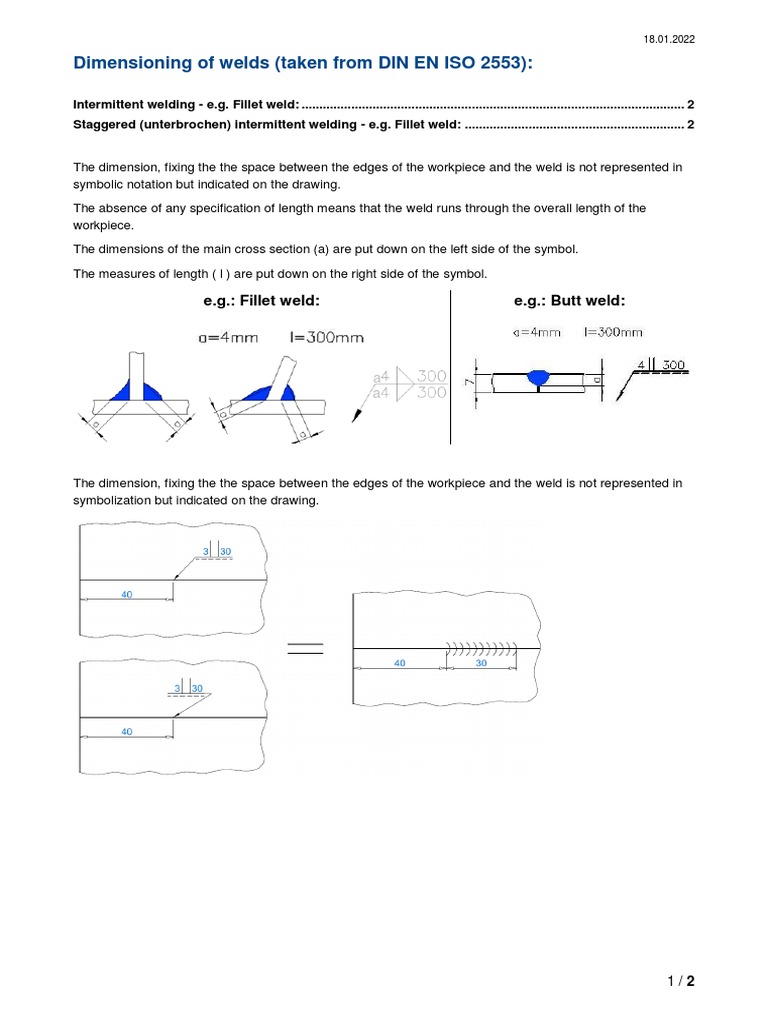 Dimensioning of Welds (Taken From DIN EN ISO 2553) :: E.g.: Fillet Weld ...