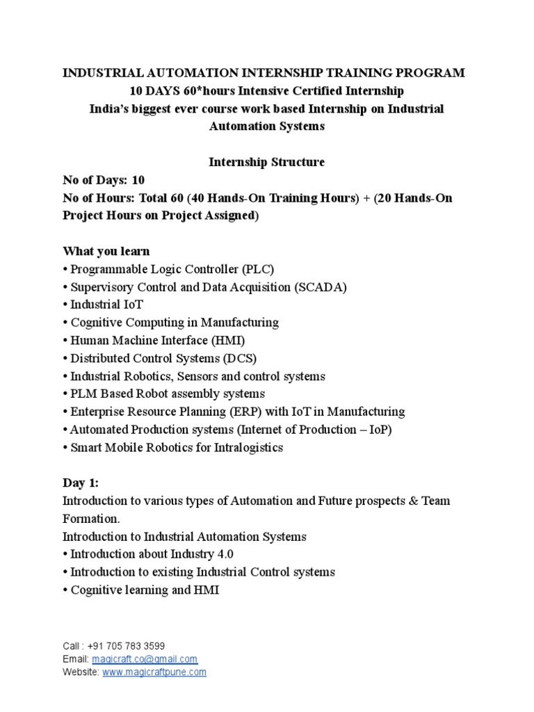 Industrial Automation Internship Training Program | PDF | Programmable ...