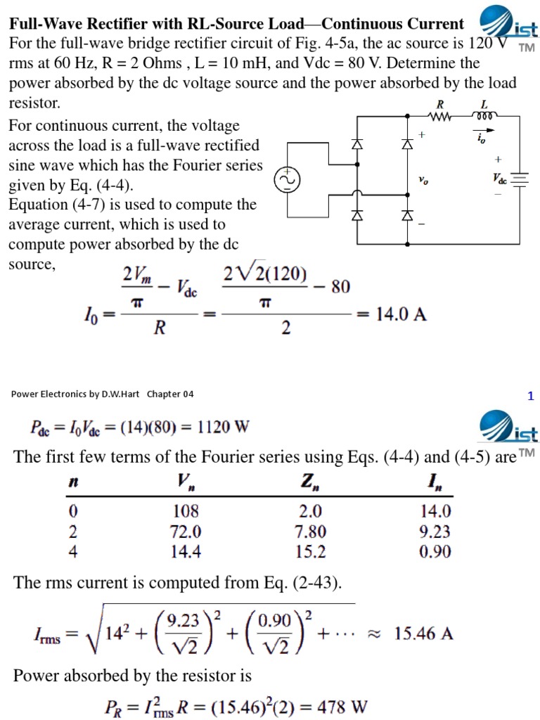 Full-Wave Rectifier With RL-Source Load-Continuous Current: Power ...