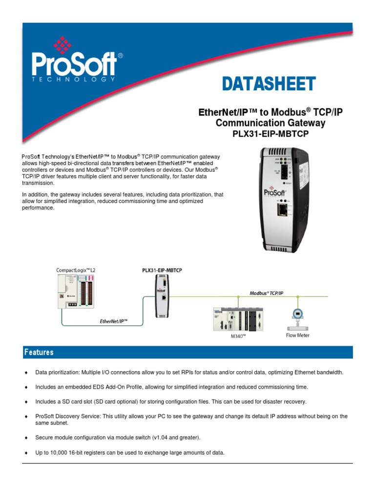 Datasheet: Ethernet/Ip™ To Modbus Tcp/Ip Communication Gateway | PDF ...