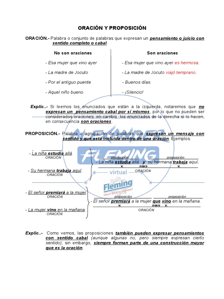 Lenguaje 2 Oración y Proposición | PDF | Oración (Lingüística) | Verbo