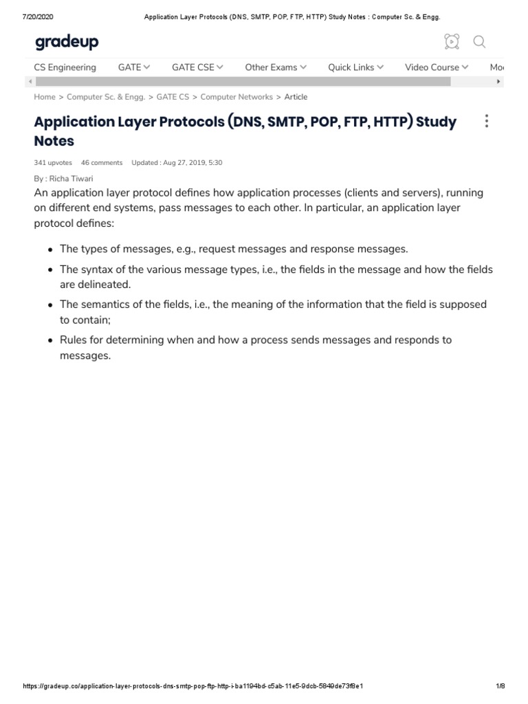Application Layer Protocols (DNS, SMTP, POP, FTP, HTTP) Study Notes ...