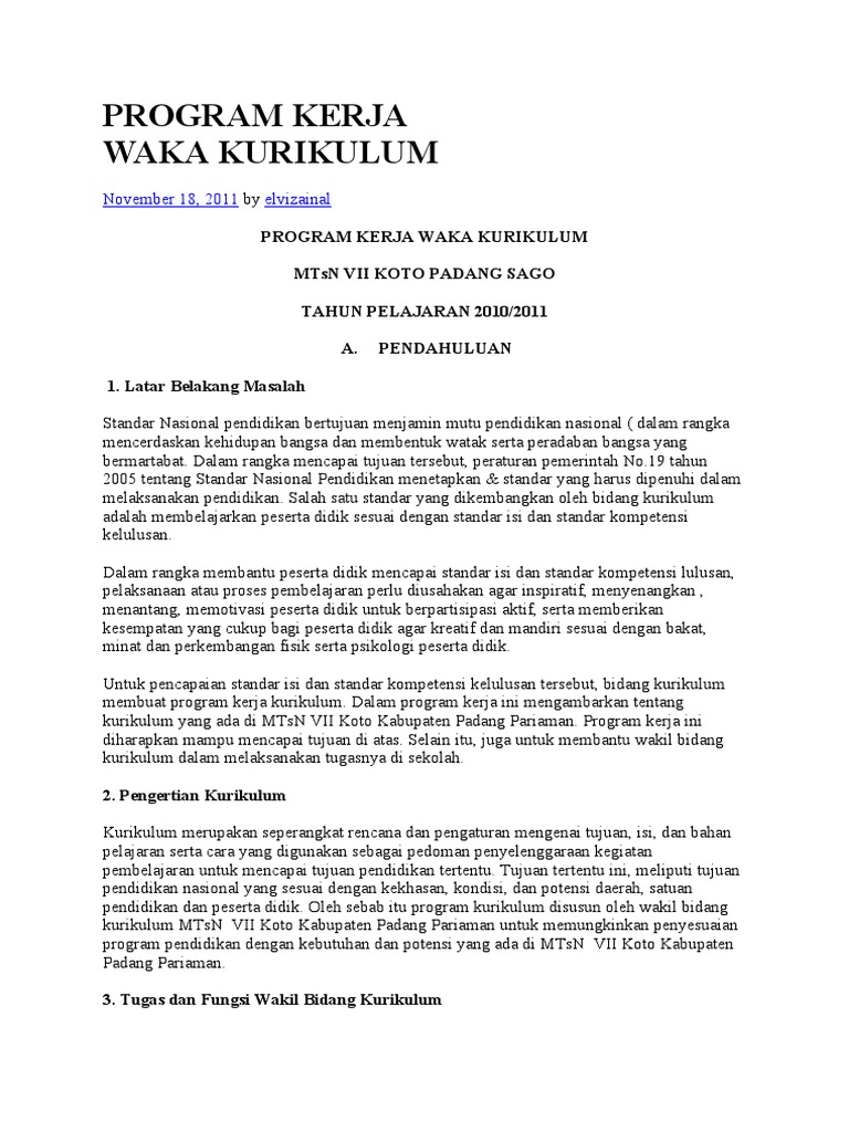 Program Kerja Waka Kurikulum | PDF
