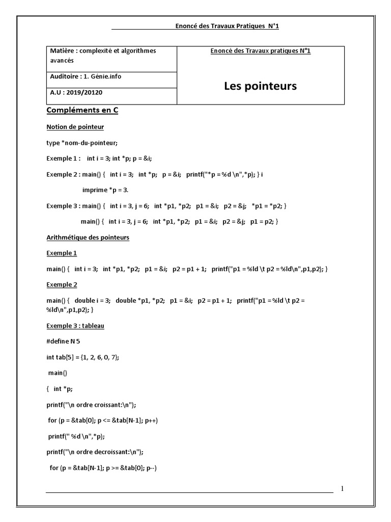 Les Pointeurs | PDF | Pointeur (programmation) | Polynôme
