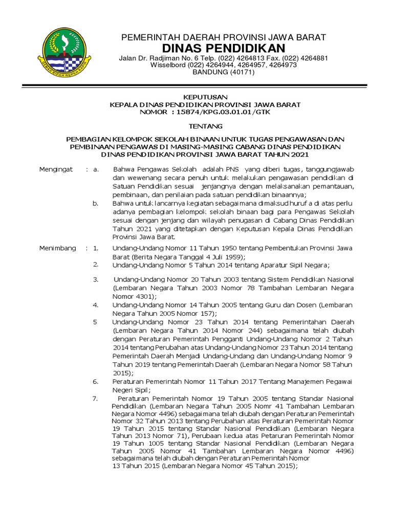 SK KCD V Pembagian Kelompok Sekolah Binaan Pengawas | PDF