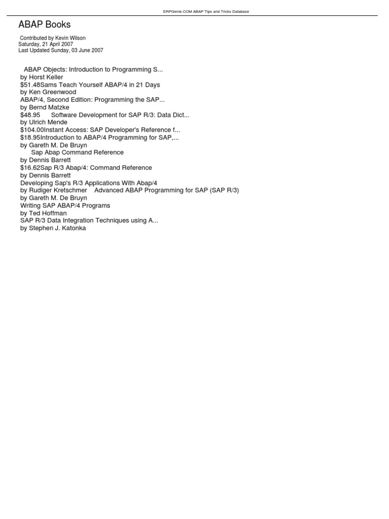 Abap Books | PDF | Computers | Technology & Engineering