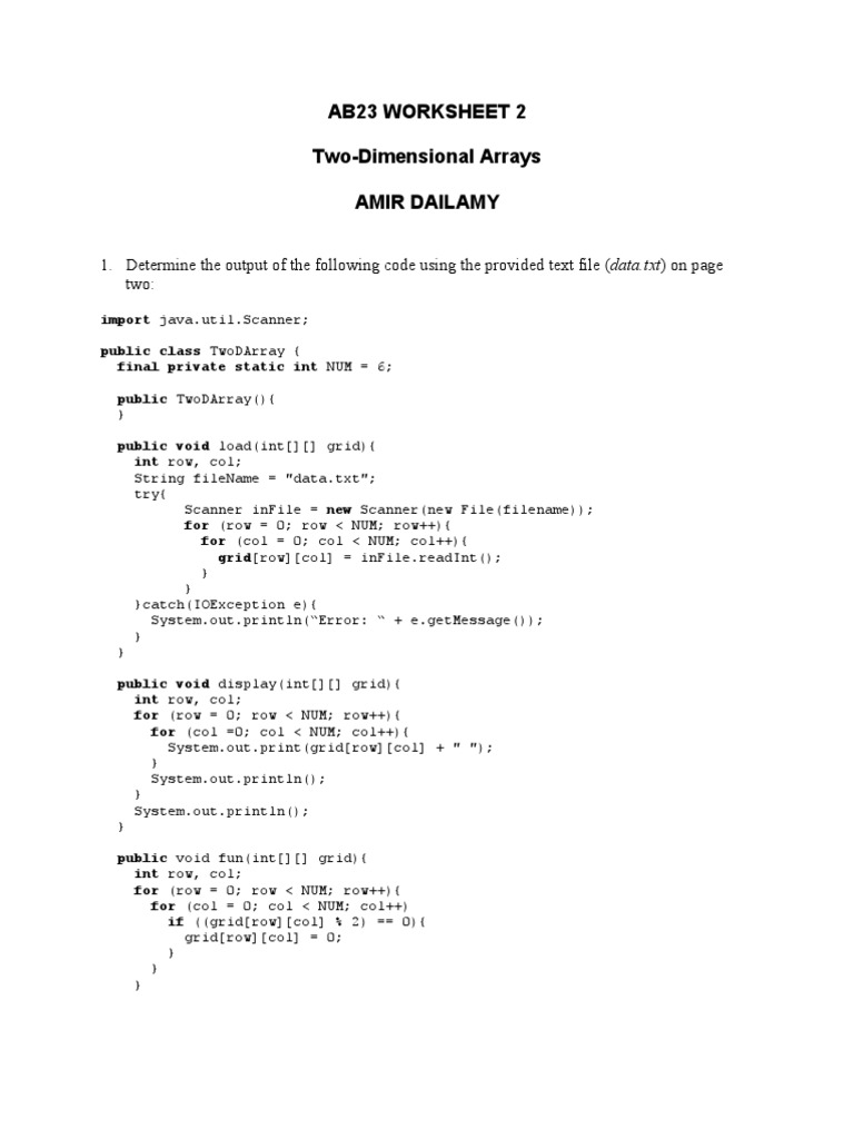 2-D Array WS APCS | PDF | Filename | Matrix (Mathematics)