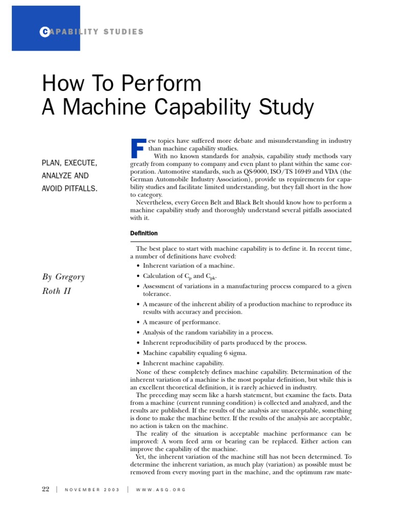 Machine Capability Study Essentials | PDF | Standard Deviation ...