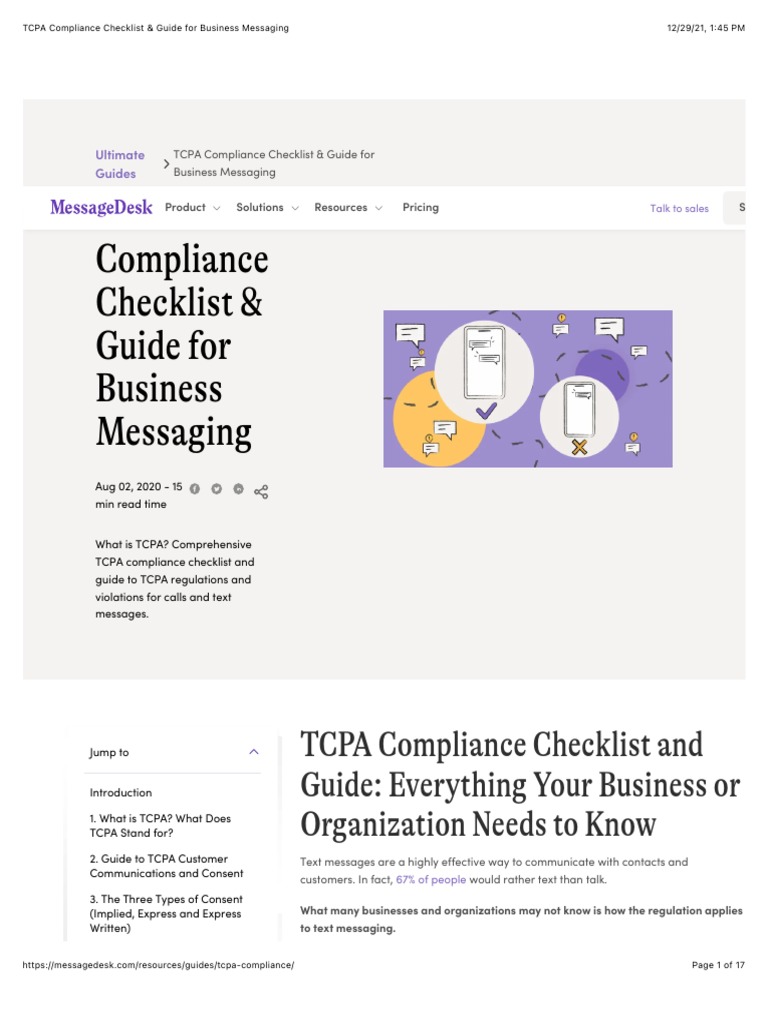 TCPA Compliance Checklist & Guide For Business Messaging | PDF | Text ... TCPA Compliance Checklist & Guide For Business Messaging | PDF | Text ...