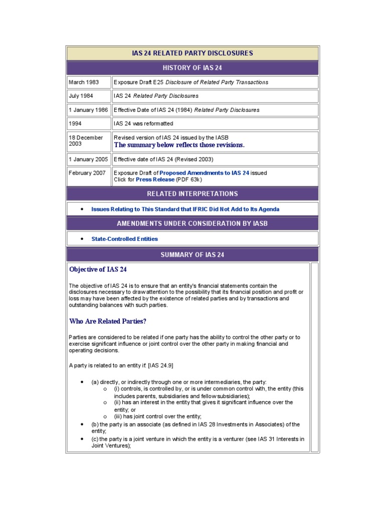 Ias 24 Related Party Disclosures | PDF | International Financial ...