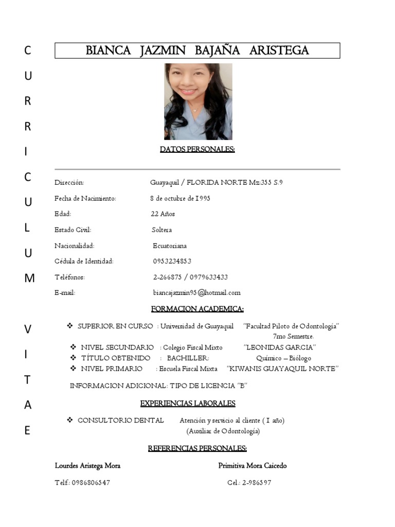 Curriculum Vitae Bianca Bajaña Aristega-Pasante | PDF
