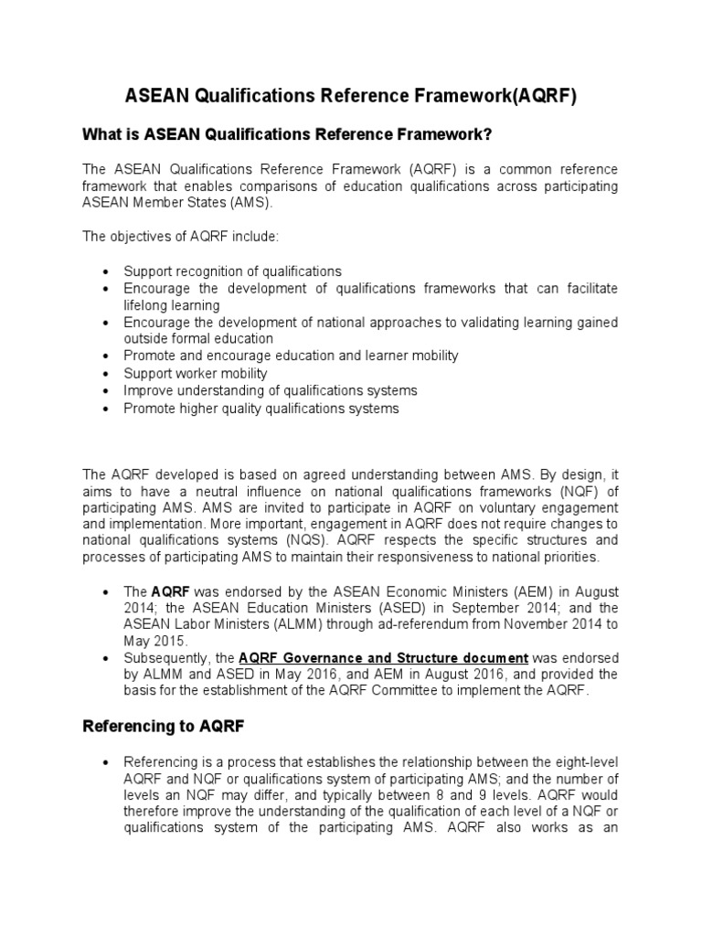 ASEAN Qualifications Framework | PDF | Lifelong Learning